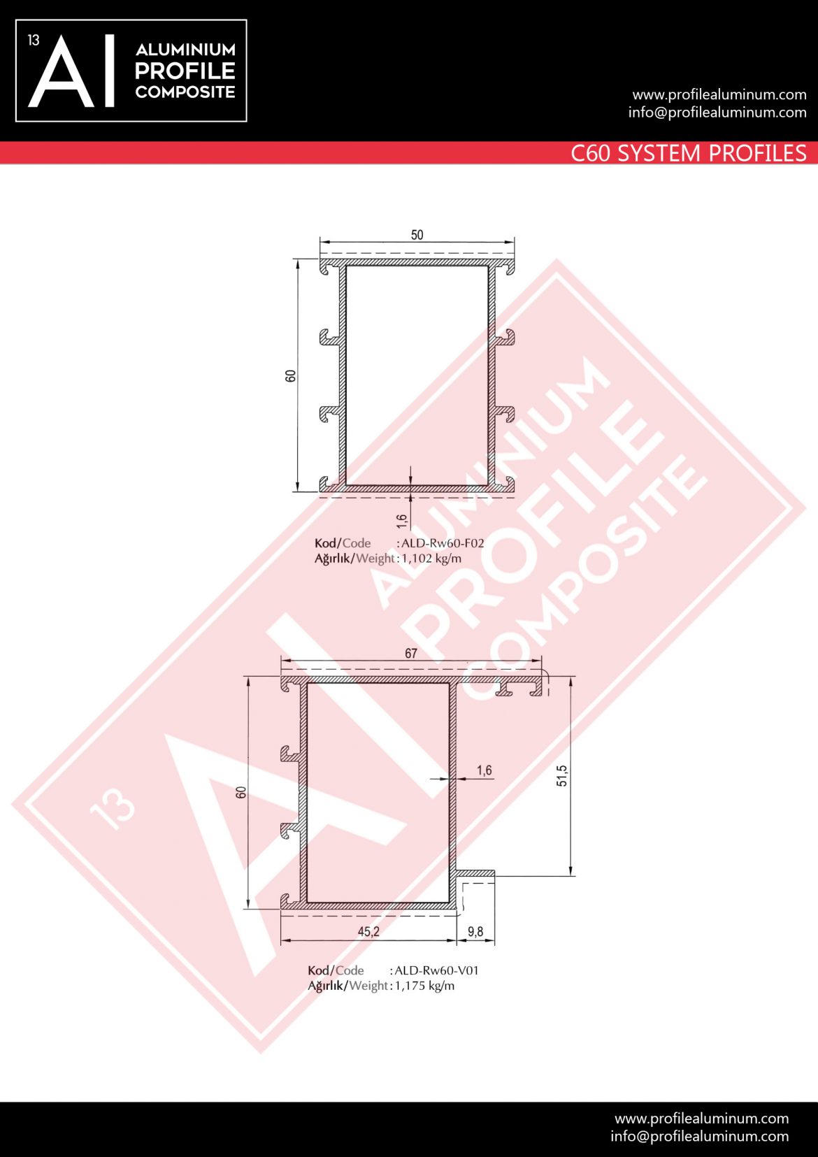 C60 SYSTEM PROFILES – ALUMINIUM PROFILE